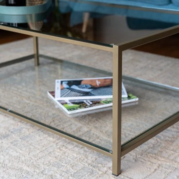 Westminster Steel & Glass Coffee Table with Glass Shelf - Stoaked