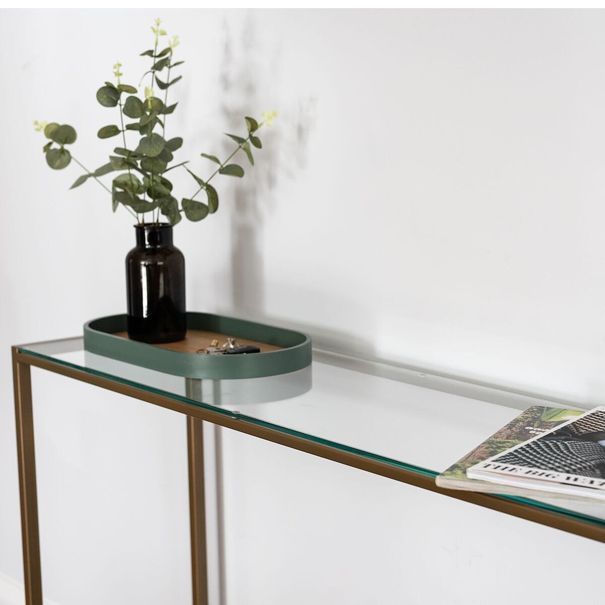 Westminster Steel & Glass Console Table with Glass Shelf - Stoaked